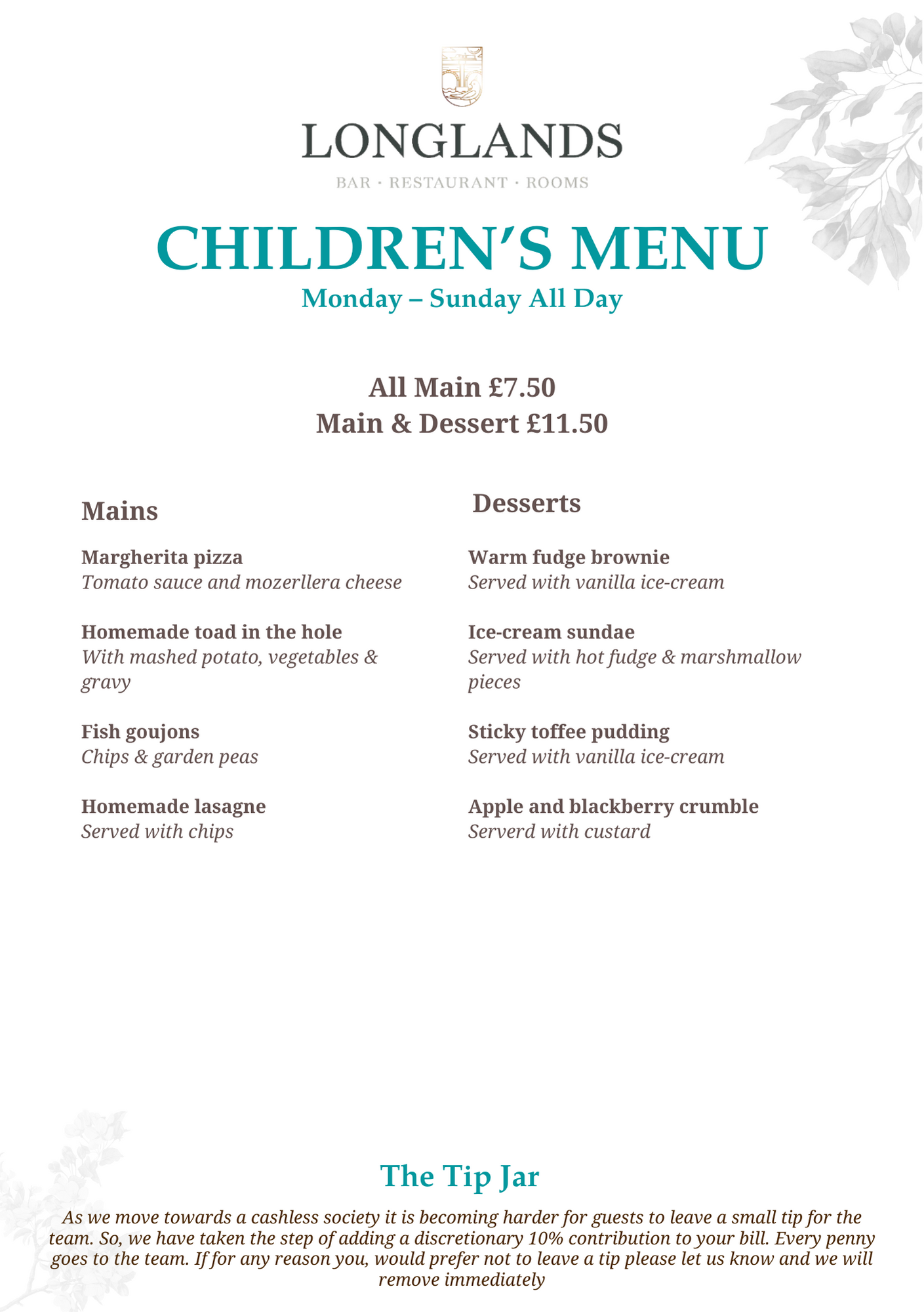 Childrens Menu - Longlands