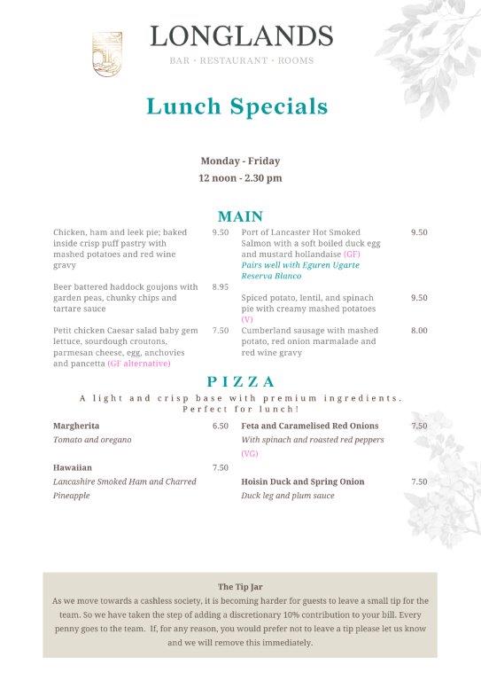 Lunch Menu - Longlands