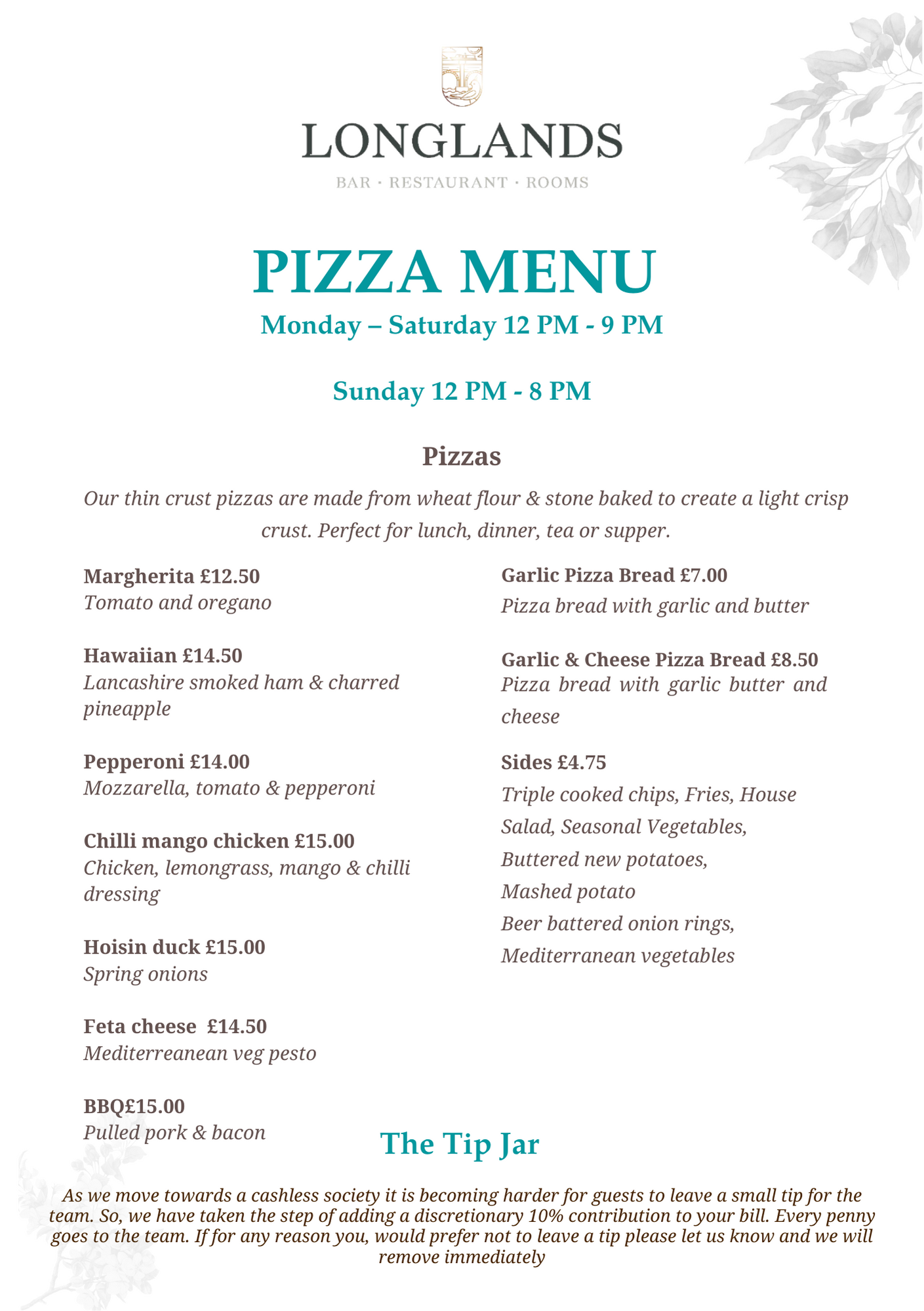 Pizza Menu - Longlands