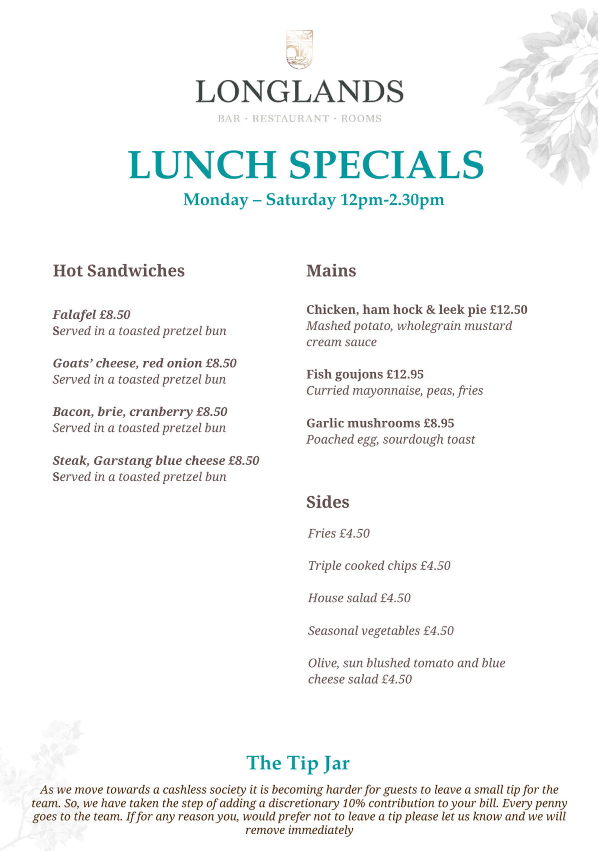 Lunch Menu - Longlands