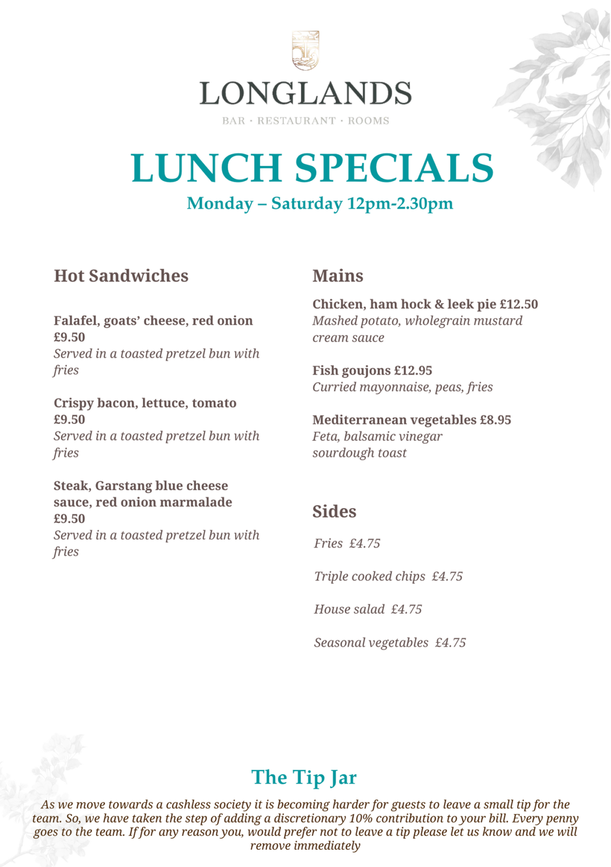Lunch Menu - Longlands