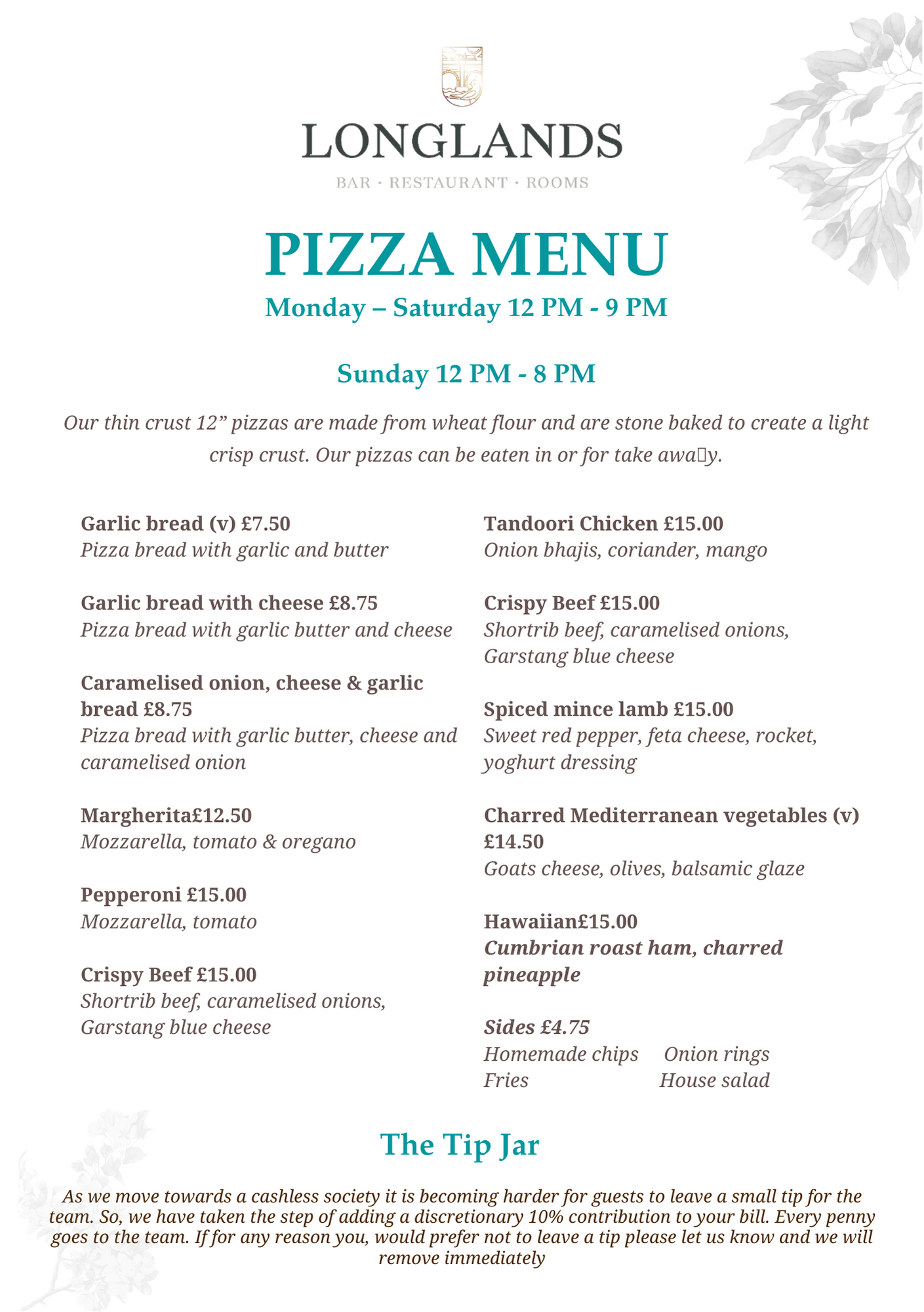 Pizza Menu - Longlands