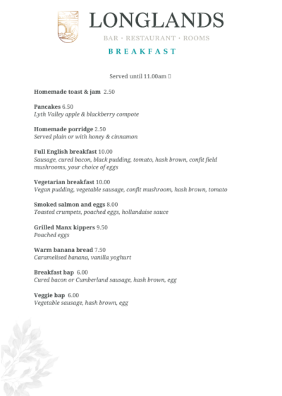 Breakfast Menu - Longlands